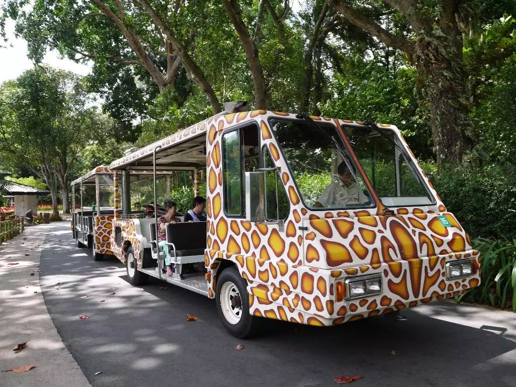 Een funky sightseeingbus in de dierentuin van Singapore.