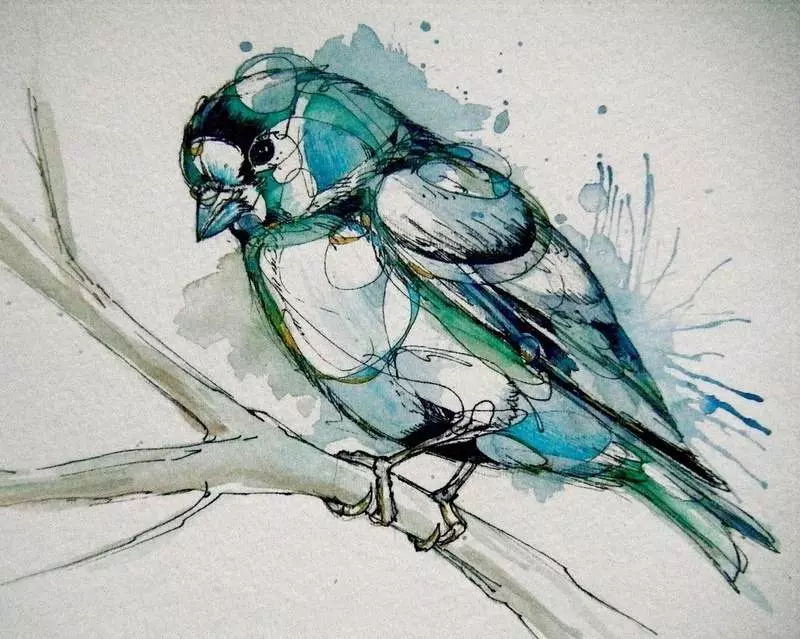 Éclaboussure d'aquarelle sur les plumes d'une petite mésange.