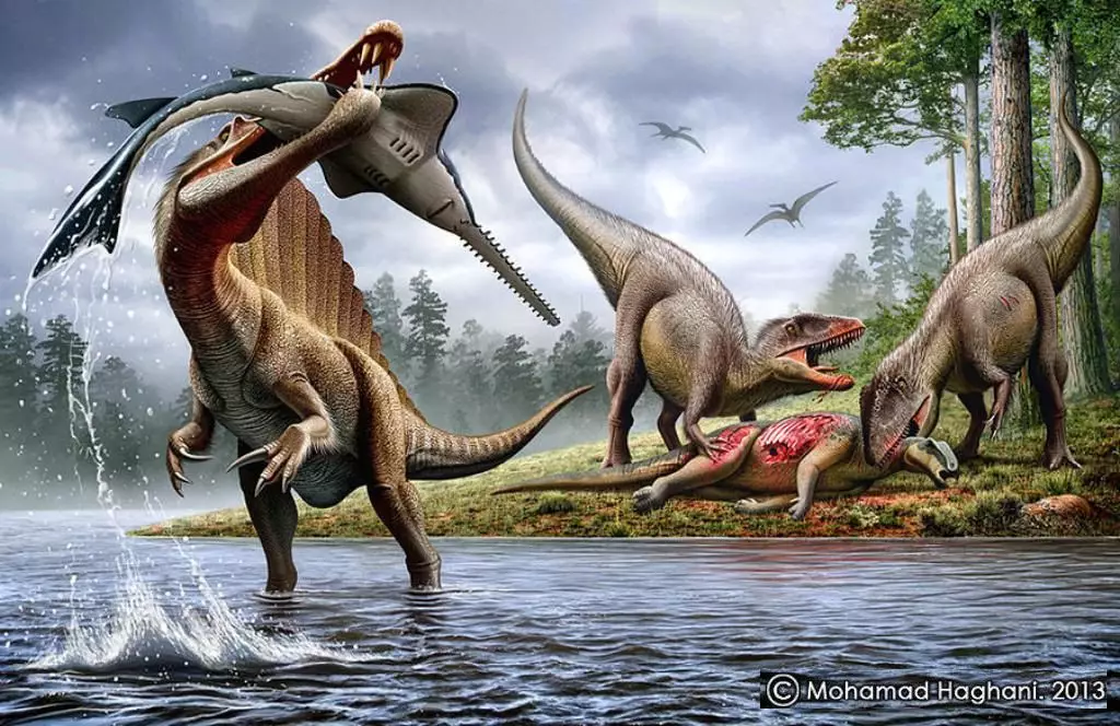 Umlomo weSpinosaurus waguqulelwa ukuzingela emanzini.