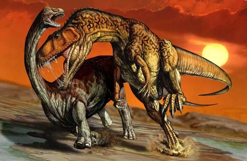 Carcharodontosaurus tấn công một con diplodocus con