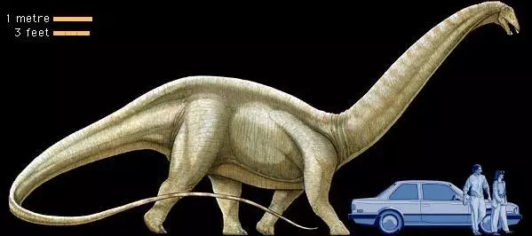 Brontosaurus a kan mutane da motoci