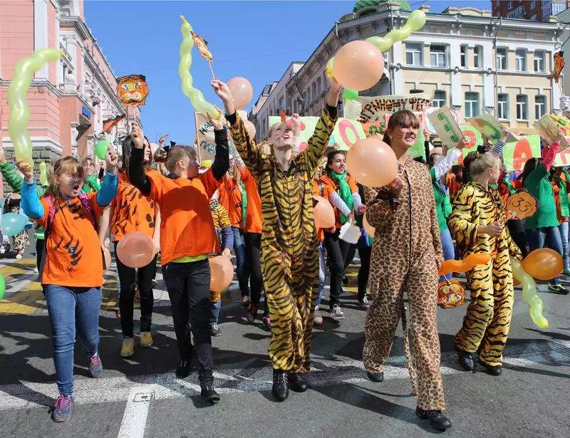 Vêtus de costumes de tigre, les habitants de Vladivostok ont ​​marché dans les rues de la ville.