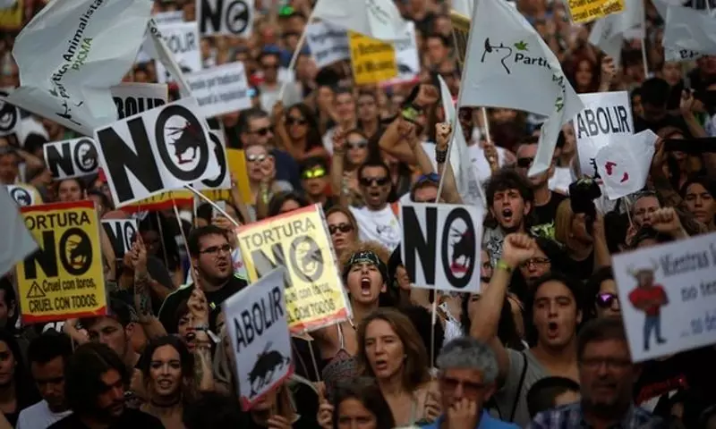 Em Madrid, houve uma manifestação de muitos milhares contra as touradas.