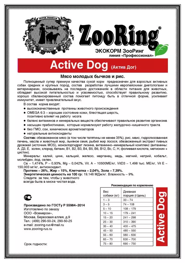 Alimentos para cães Zooring: revisões de preços, composição 2562_5